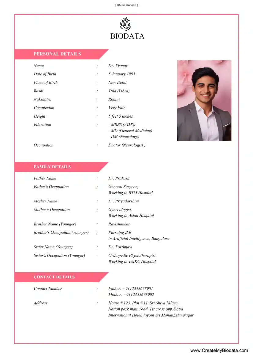 Matrimonial Resume Format